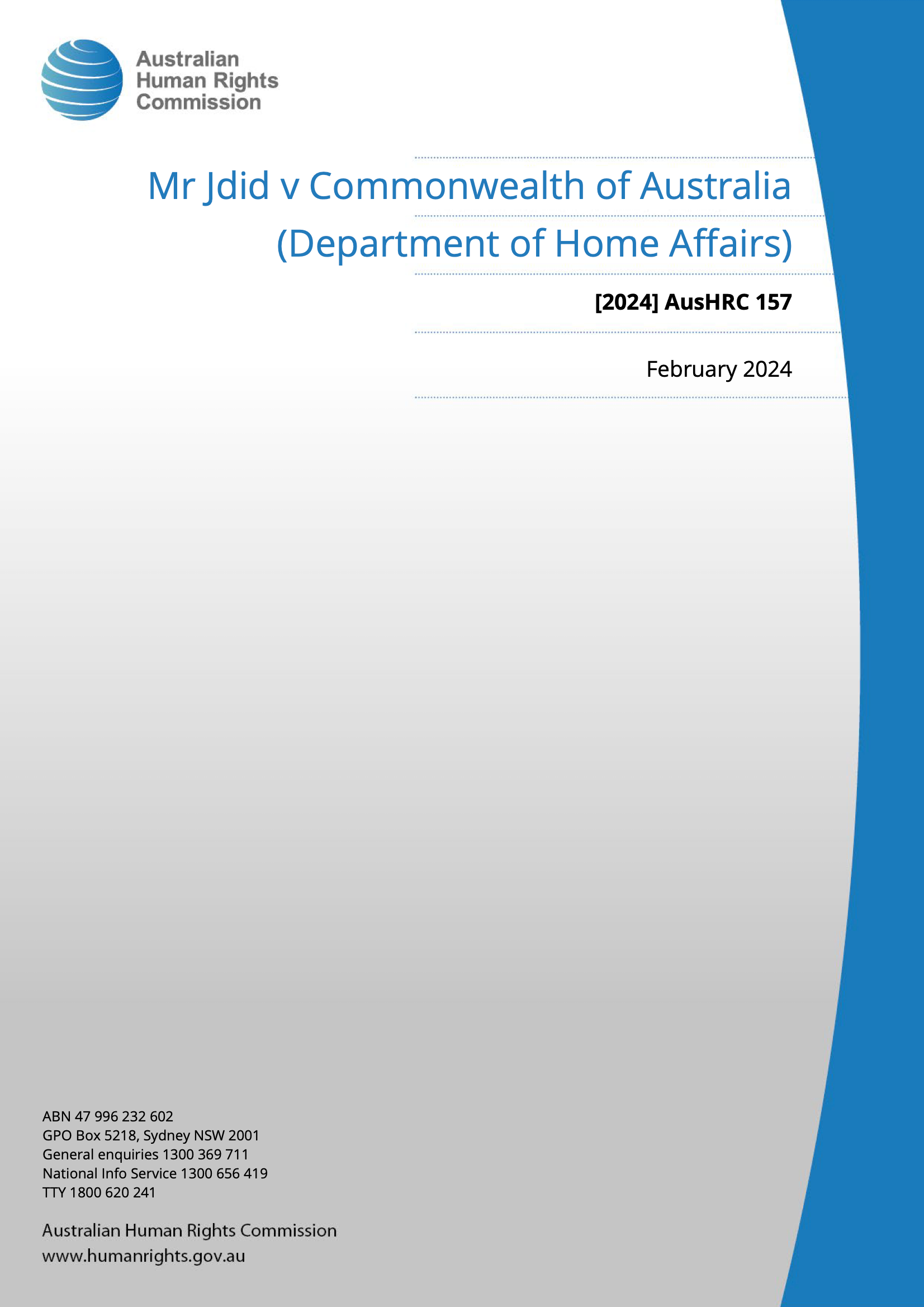 Mr Jdid v Commonwealth of Australia (Department of Home Affairs)(2024 ...
